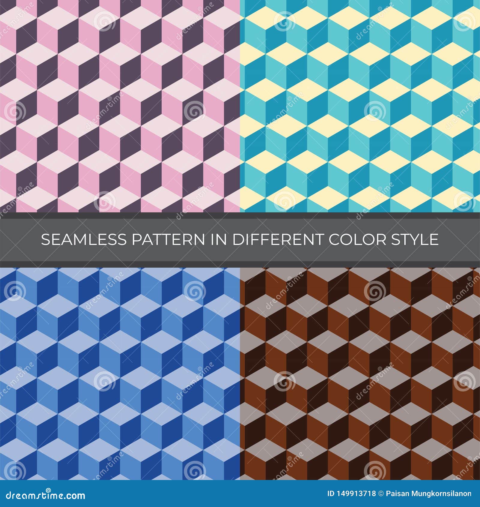 Set of Abstract Vector Seamless Pattern with Four Color Style. Color ...