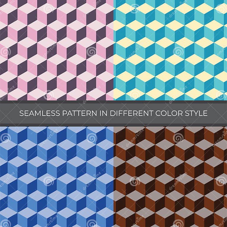 Set of Abstract Vector Seamless Pattern with Four Color Style. Color ...