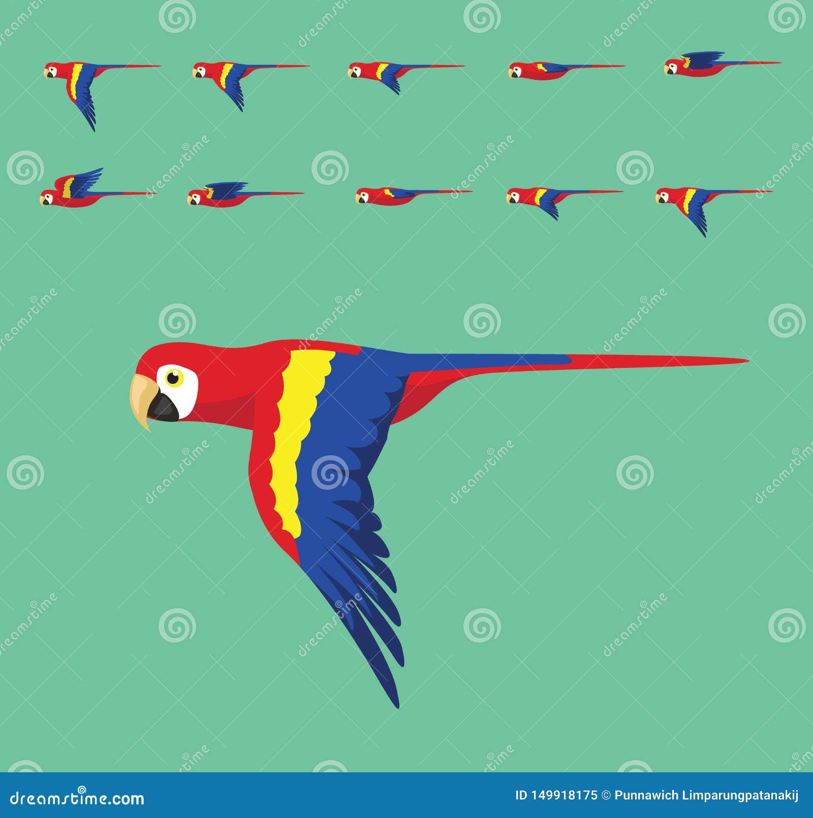 Animation Macaw Flying Cute Cartoon Vector Illustration Stock Vector ...