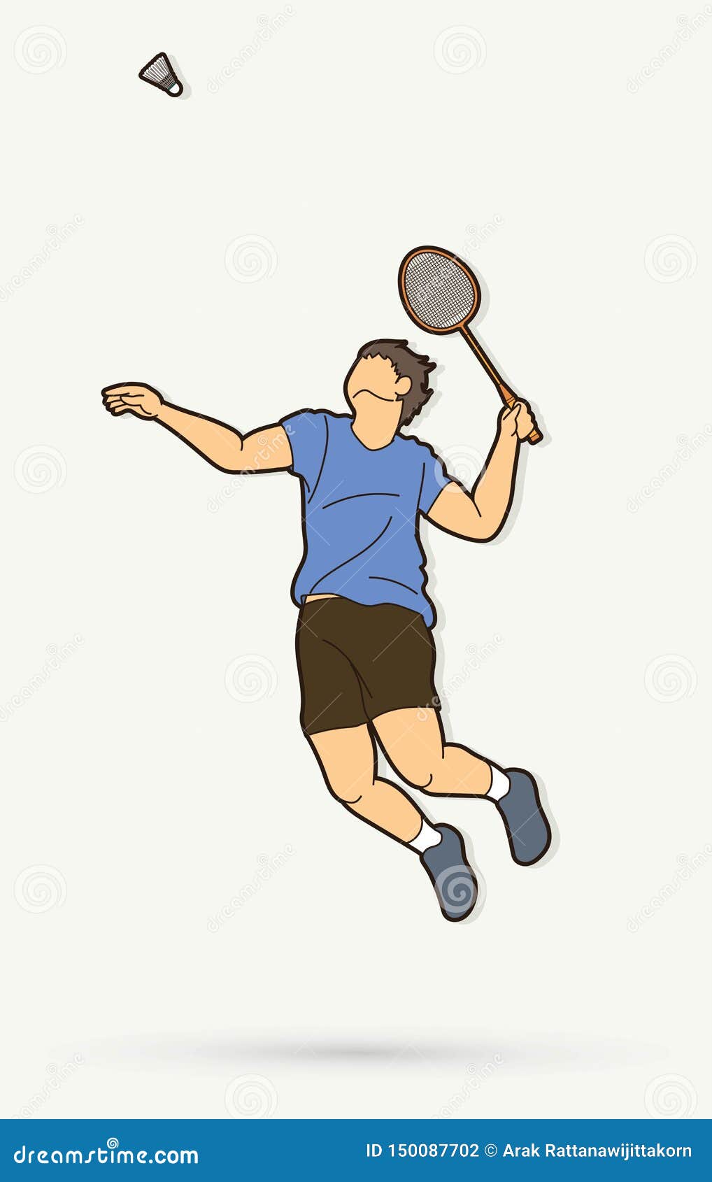 Badminton Male Player Action With Racket And Shuttlecock Cartoon ...