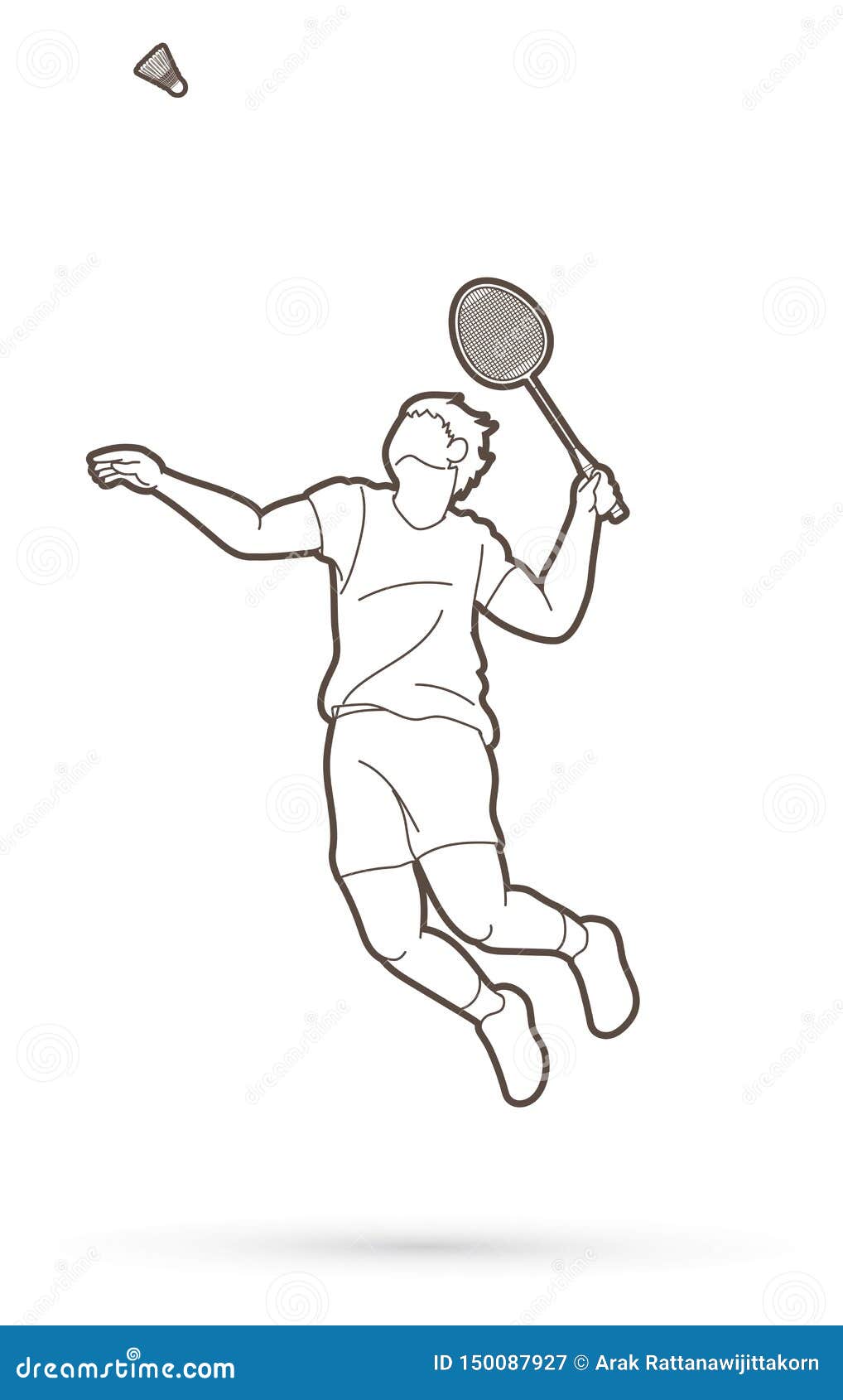 Badminton Male Player Action with Racket and Shuttlecock Cartoon ...