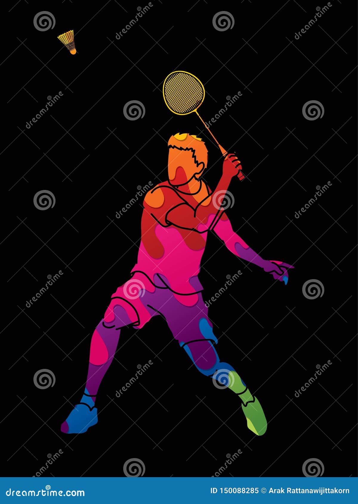 Badminton Male Player Action with Racket and Shuttlecock Cartoon ...