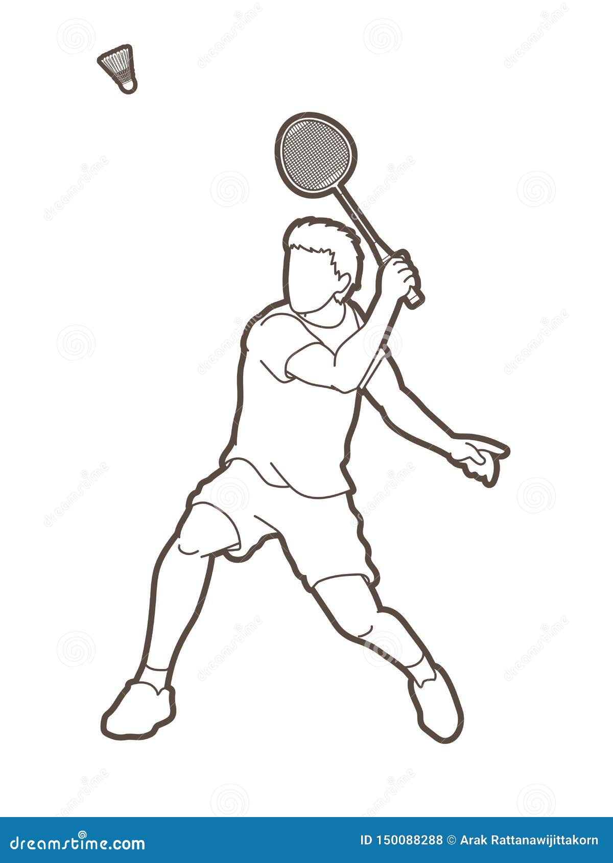 Badminton Male Player Action with Racket and Shuttlecock Cartoon ...