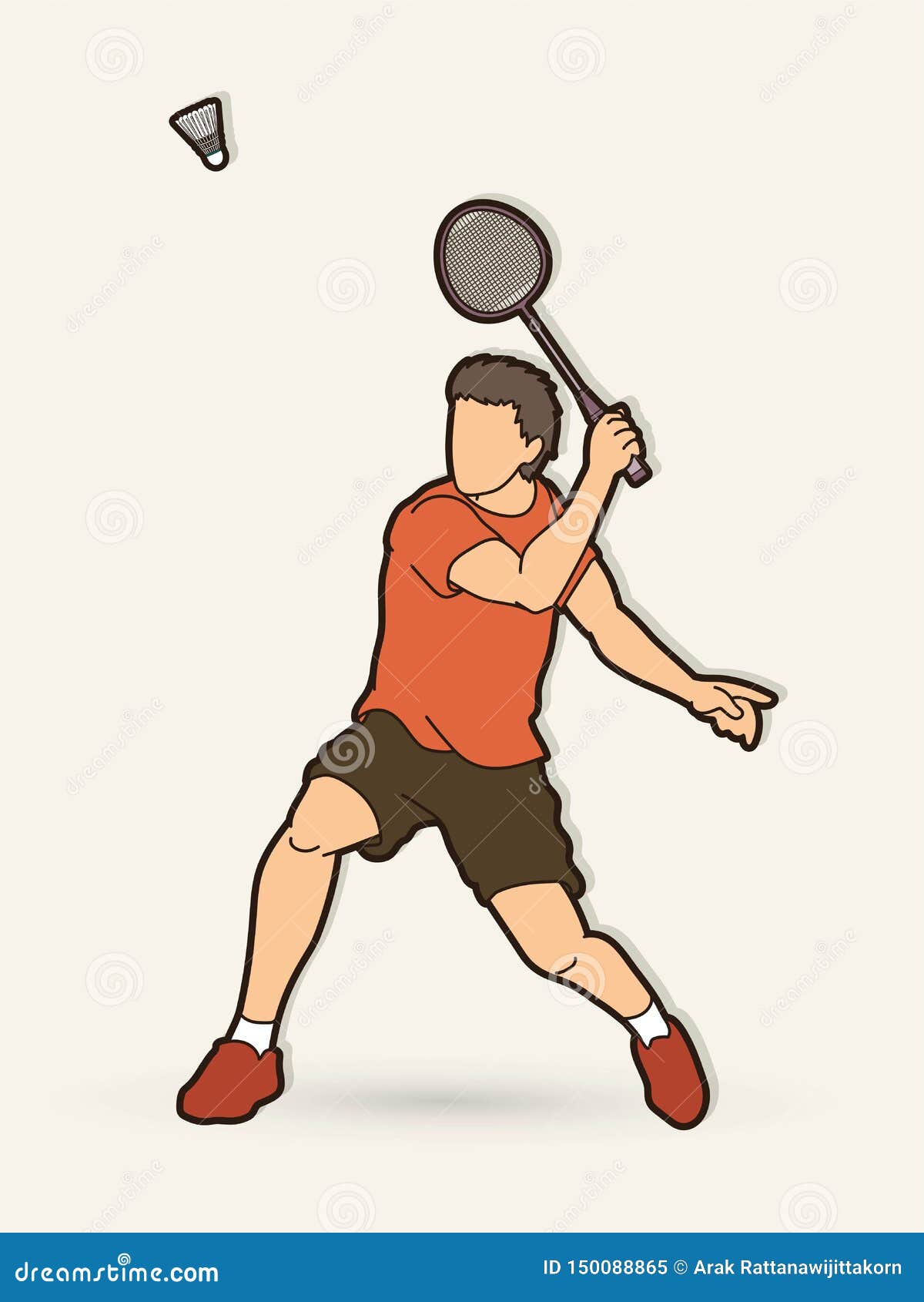 Badminton Male Player Action With Racket And Shuttlecock Cartoon ...