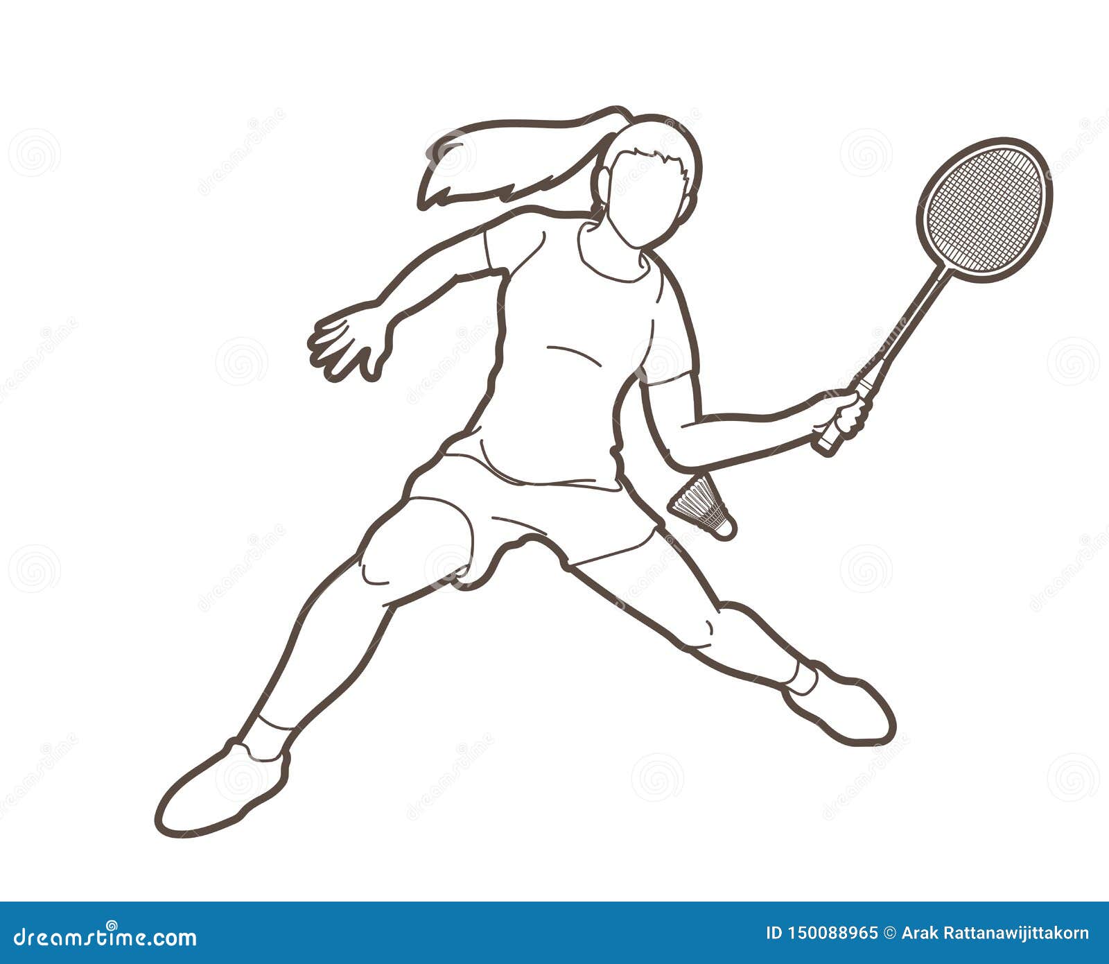 Badminton Female Player Action with Racket and Shuttlecock Cartoon ...