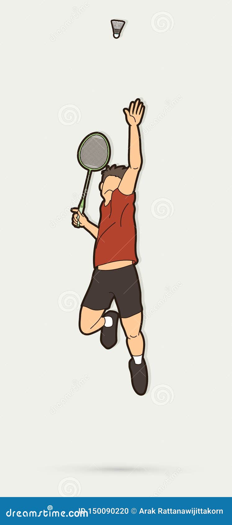 Badminton Male Player Action with Racket and Shuttlecock Cartoon ...