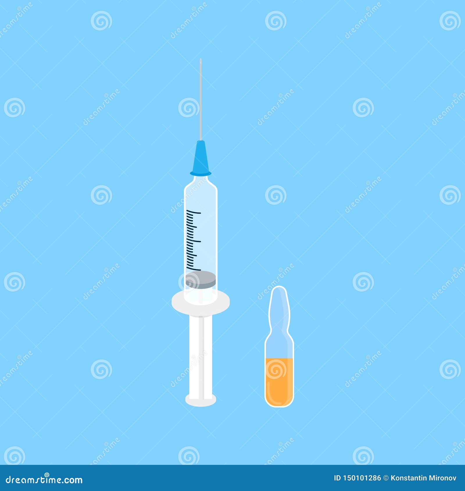 Medical Plactic Syringe Shot with Needle and Vaccine Glass Bottle Flat ...