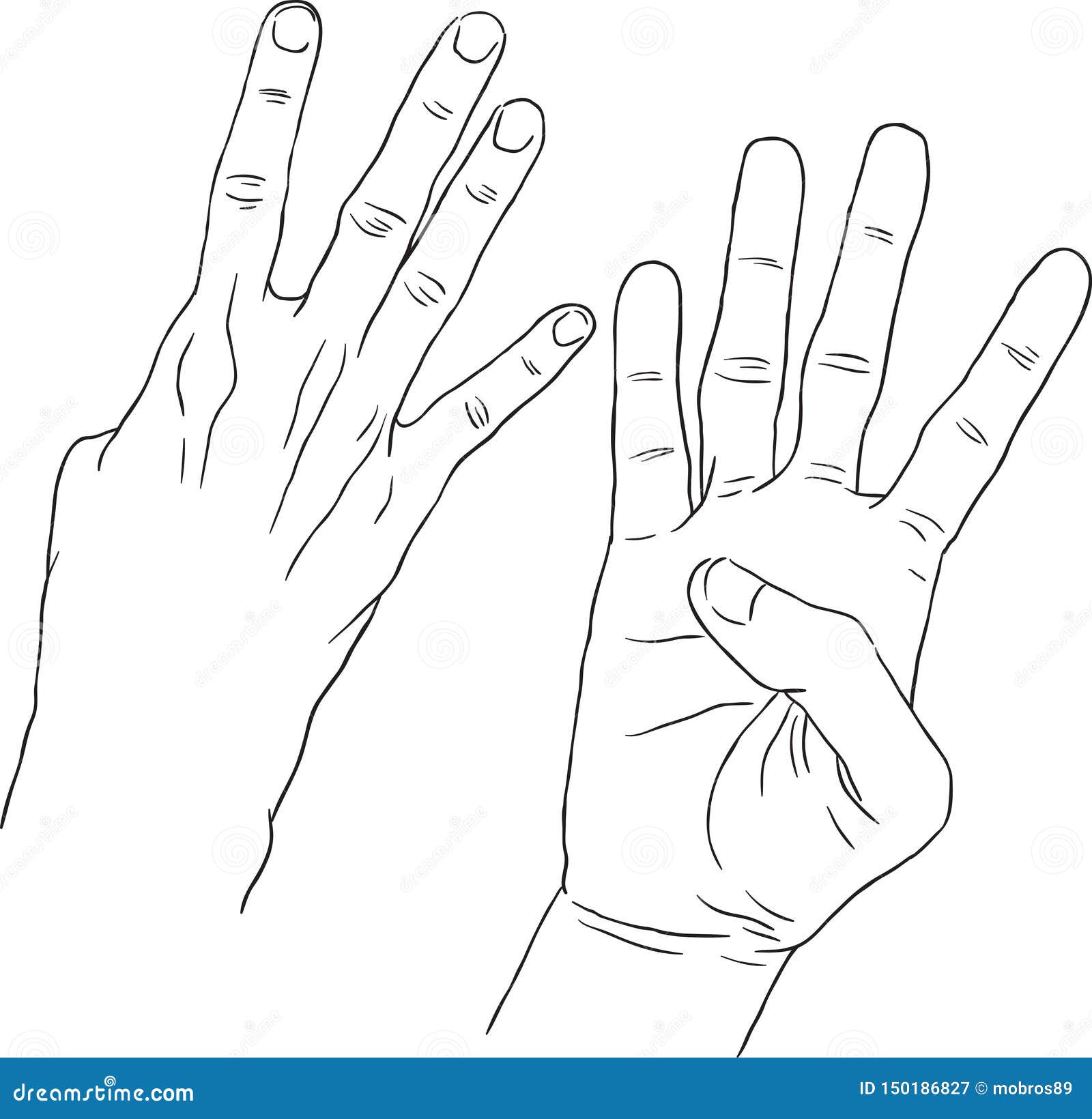 Black Line Art Man Hand Gesture Four Sign Stock Illustration ...