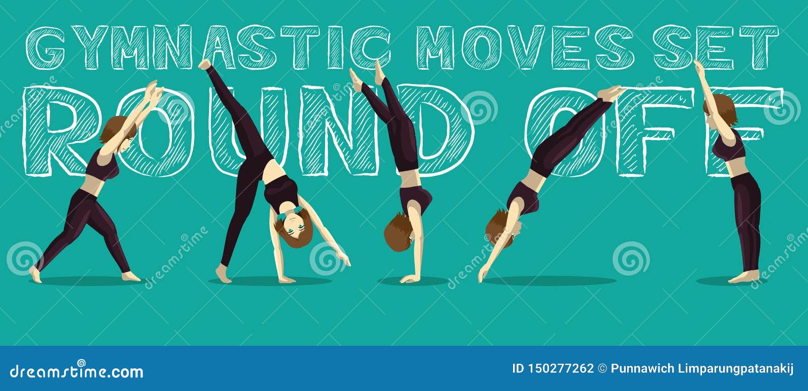 Gymnastic Moves Set Round Off Manga Cartoon Vector Illustration Stock ...