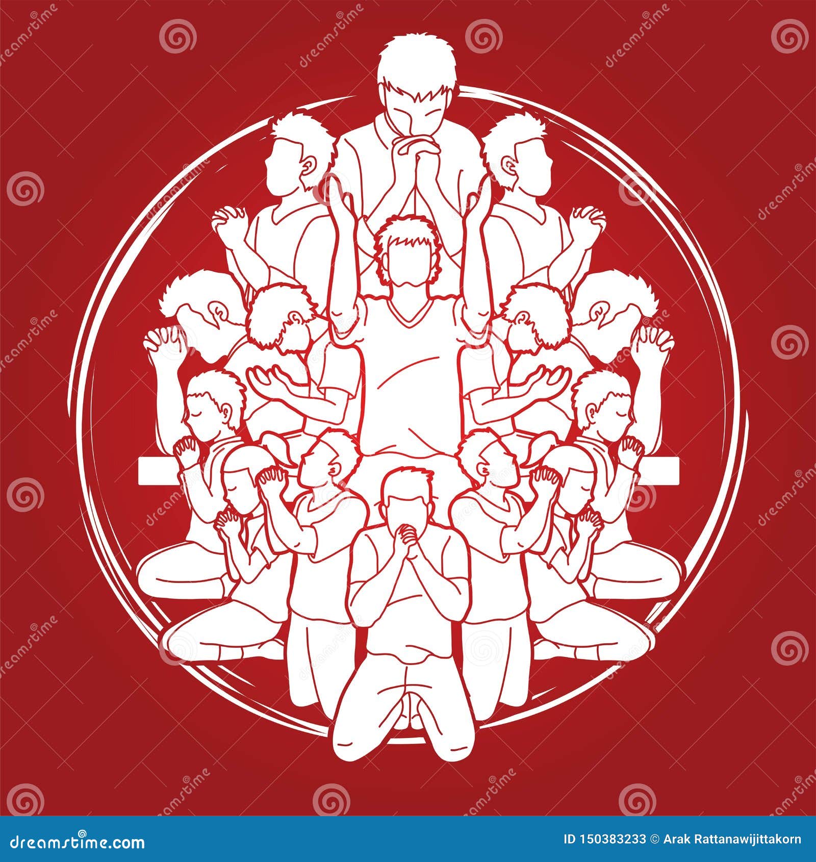 Group of People Praying To God ,Prayer Unity Cartoon Graphic Stock ...