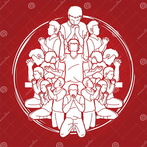 Group of People Praying To God ,Prayer Unity Cartoon Graphic Stock ...