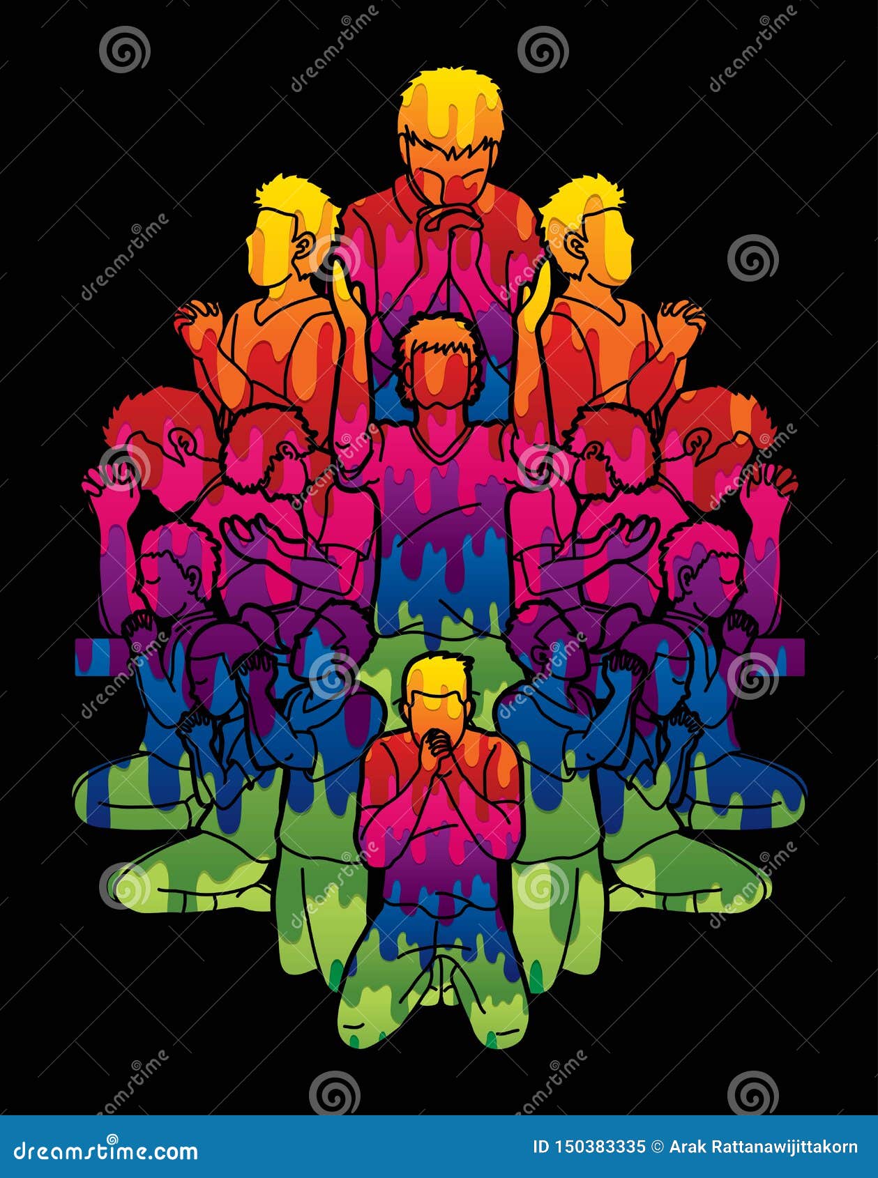 Group of People Praying To God ,Prayer Unity Cartoon Graphic Stock ...