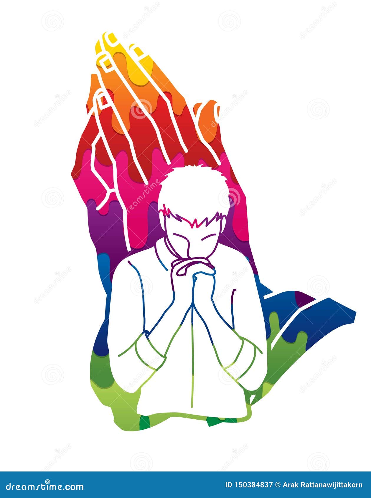 Man Praying To God ,Prayer Cartoon Graphic Stock Vector - Illustration ...
