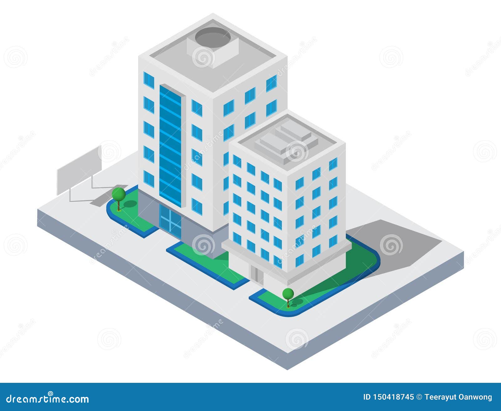 Isometric Building Vector. Two Building on Yard Stock Illustration ...