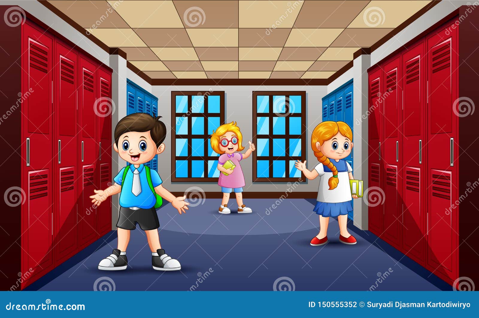 Cartoon of Student at School Hallway Stock Vector - Illustration of ...