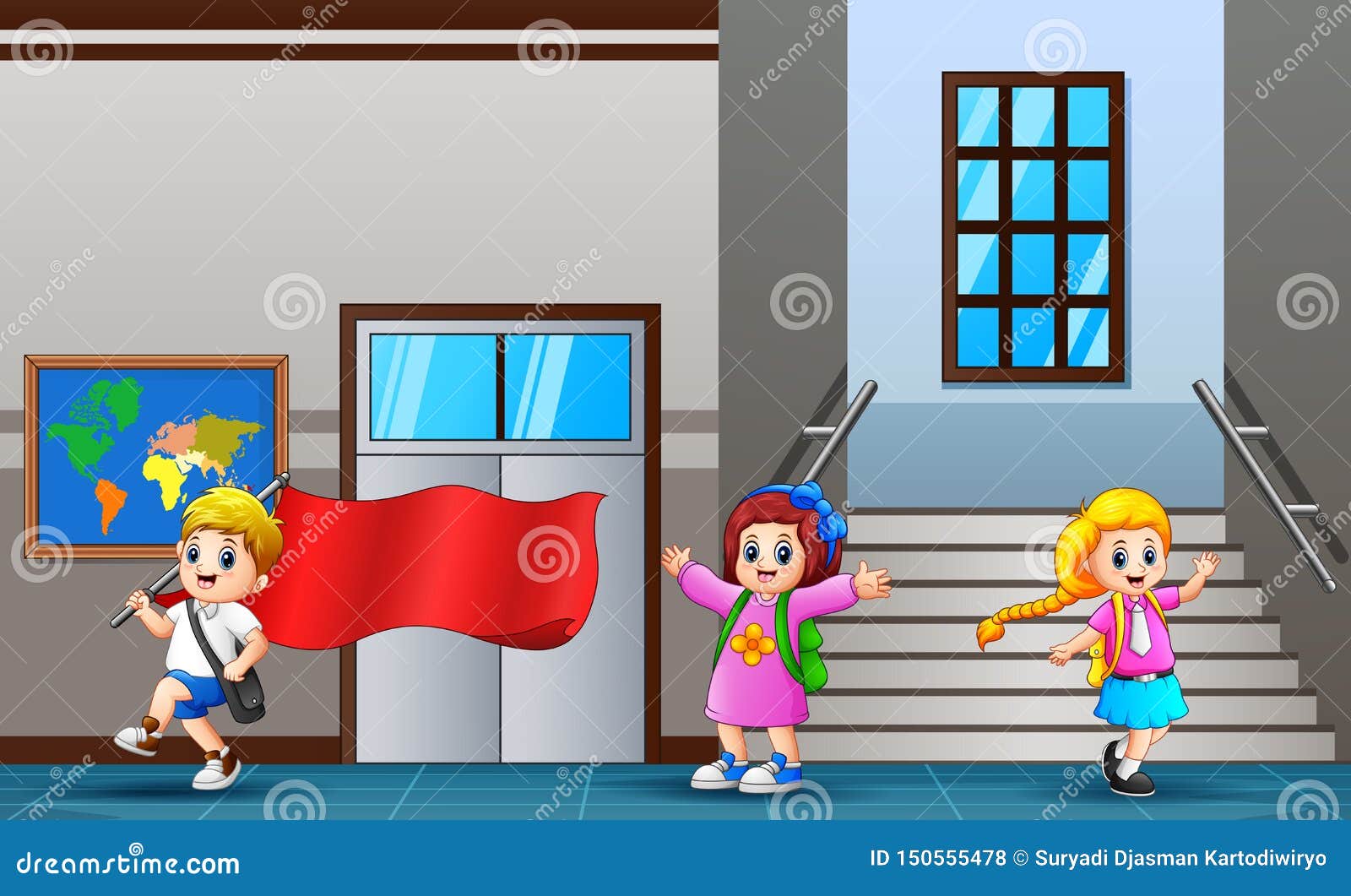 Happy Student Walking at School Hallway Stock Vector - Illustration of ...