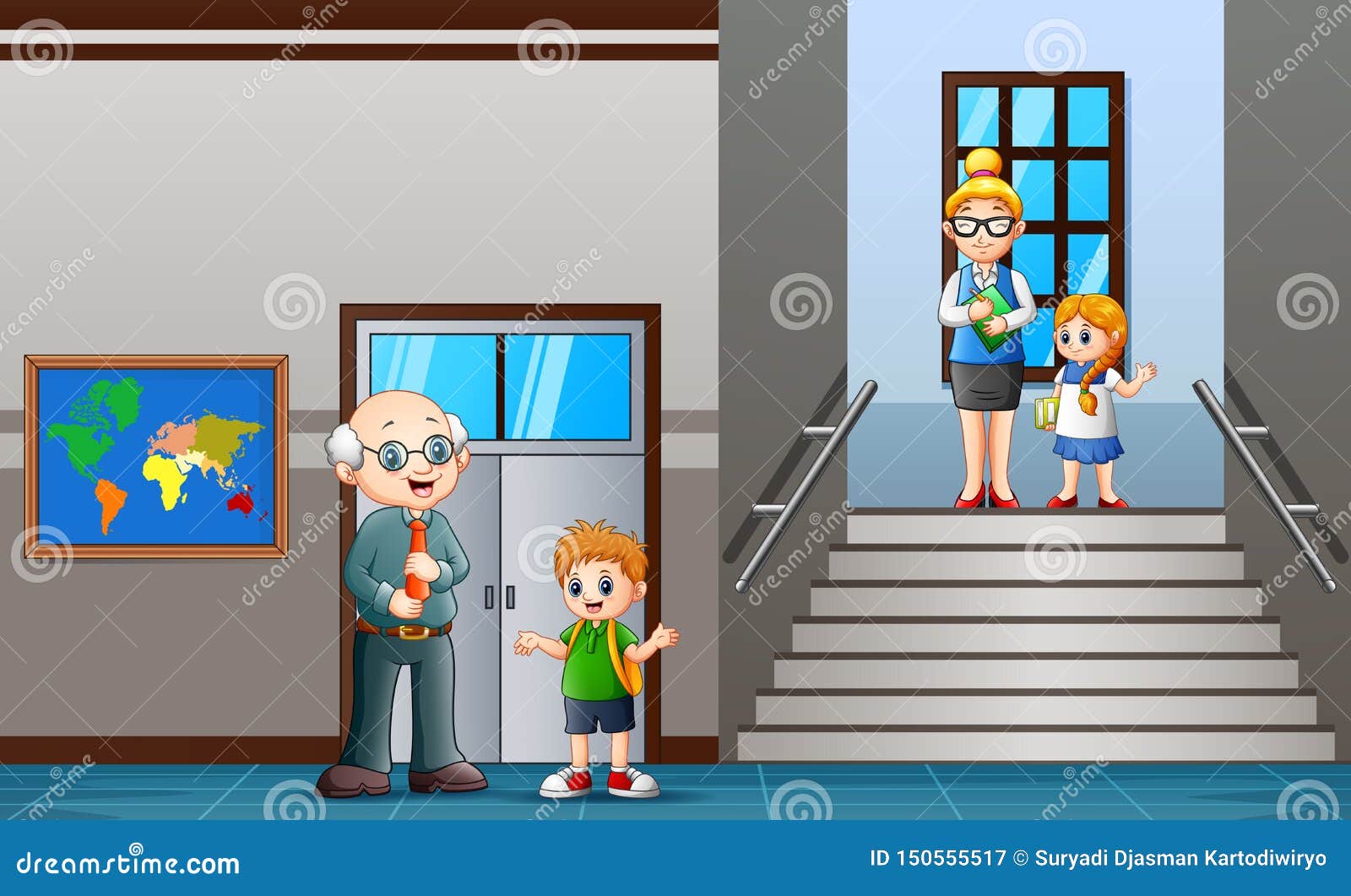 Teacher and Student Walking at School Hallway Stock Vector ...