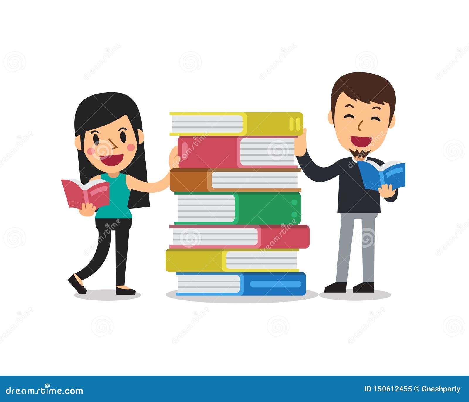 Vector Cartoon People and Books Stock Vector - Illustration of ...