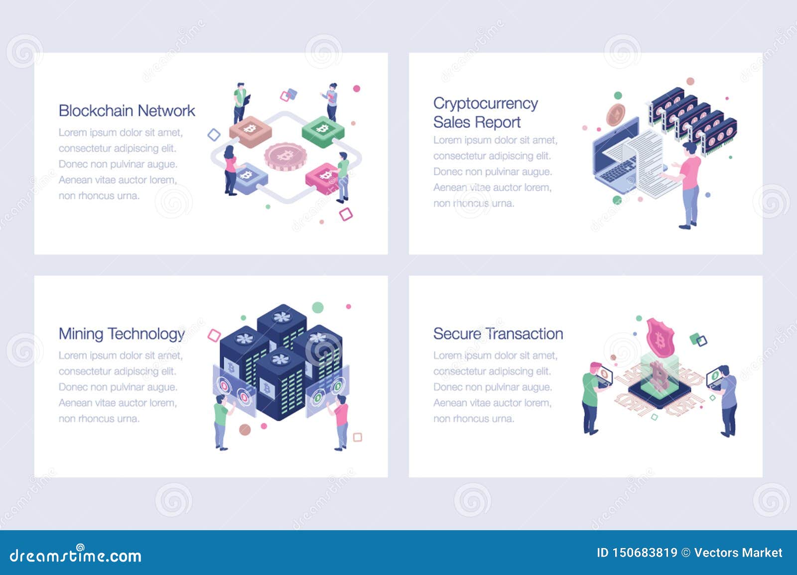 Pack of Blockchain Vector Illustrations Stock Vector - Illustration of ...