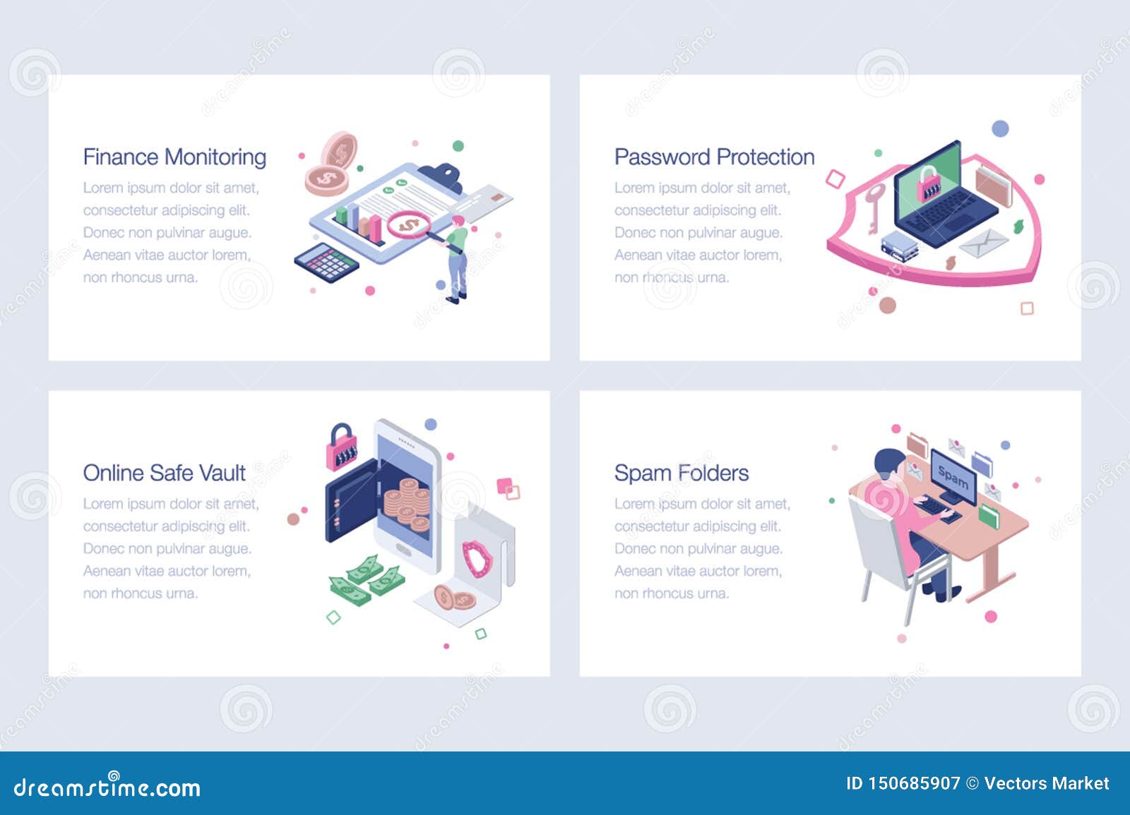 Cyber Security Isometric Vectors Pack Stock Vector - Illustration of ...