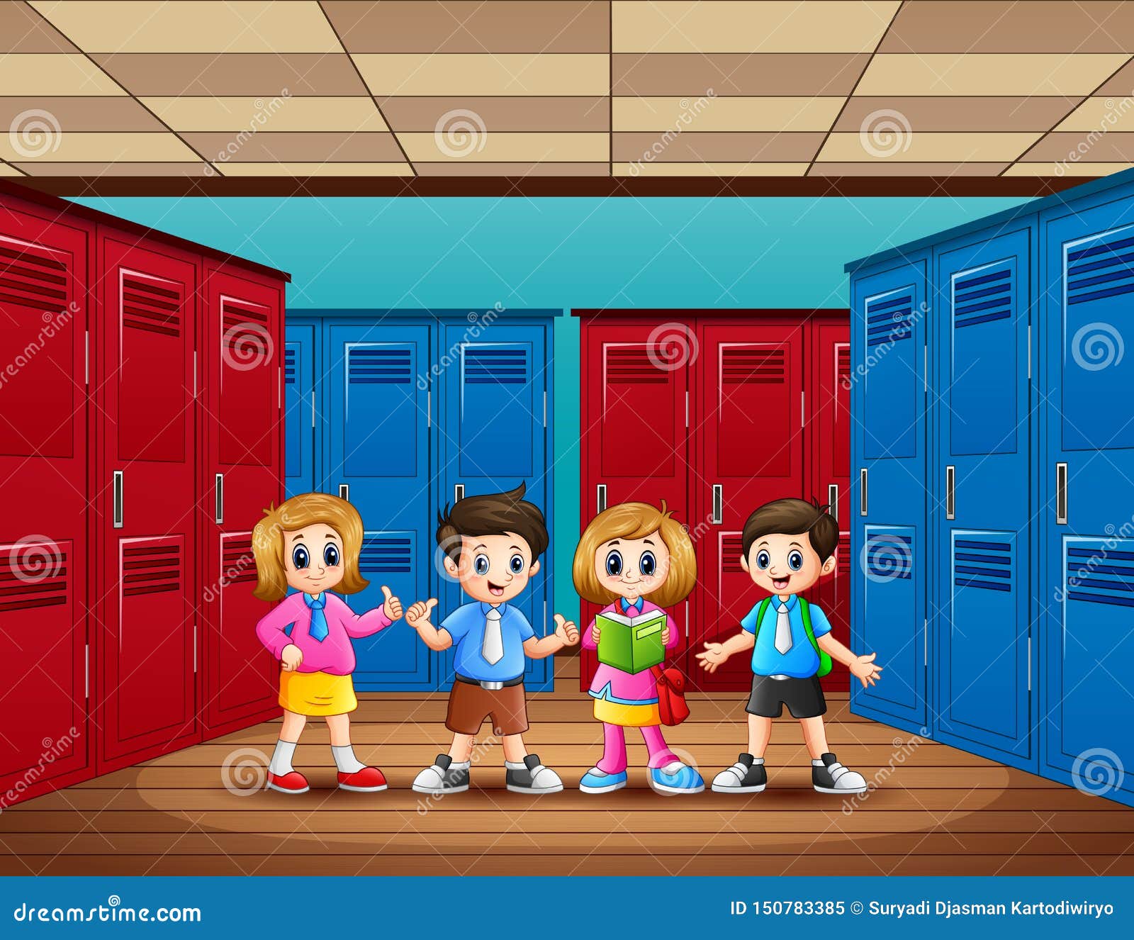 Happy Student Standing in the Locker Room Stock Vector - Illustration ...