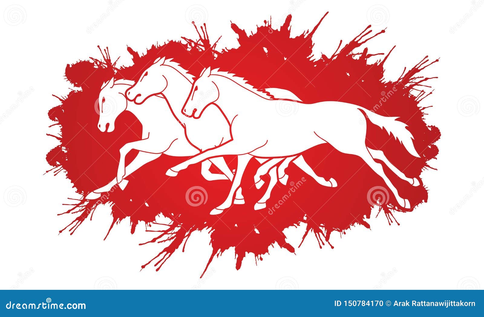 Group of Three Horses Running Cartoon Graphic Stock Vector ...