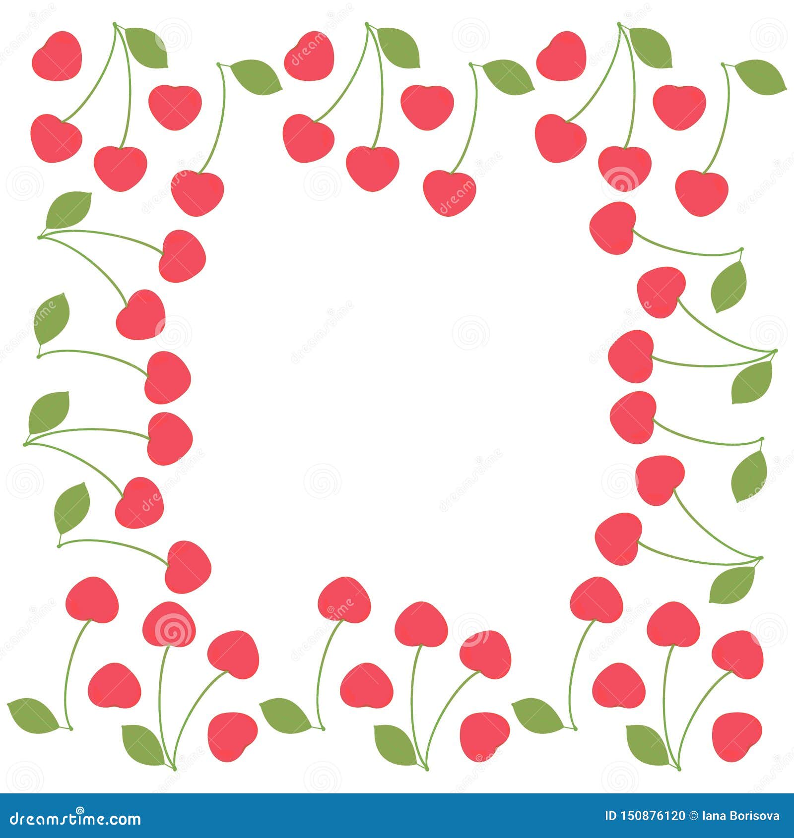 Square Frame Background of Whole Fresh Cherry Berries with and without ...