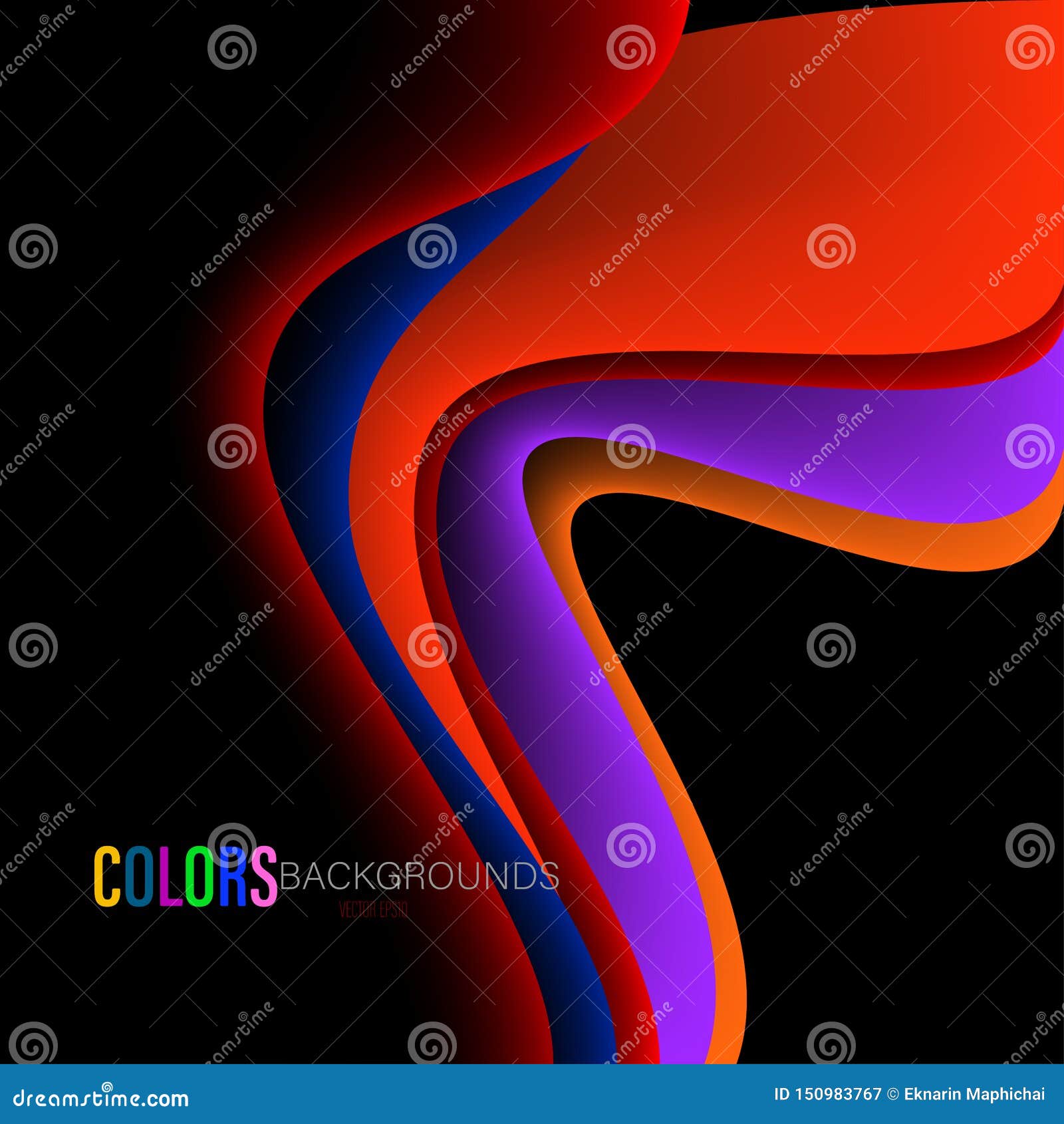 Colors curved on a black stock vector. Illustration of abstract - 150983767
