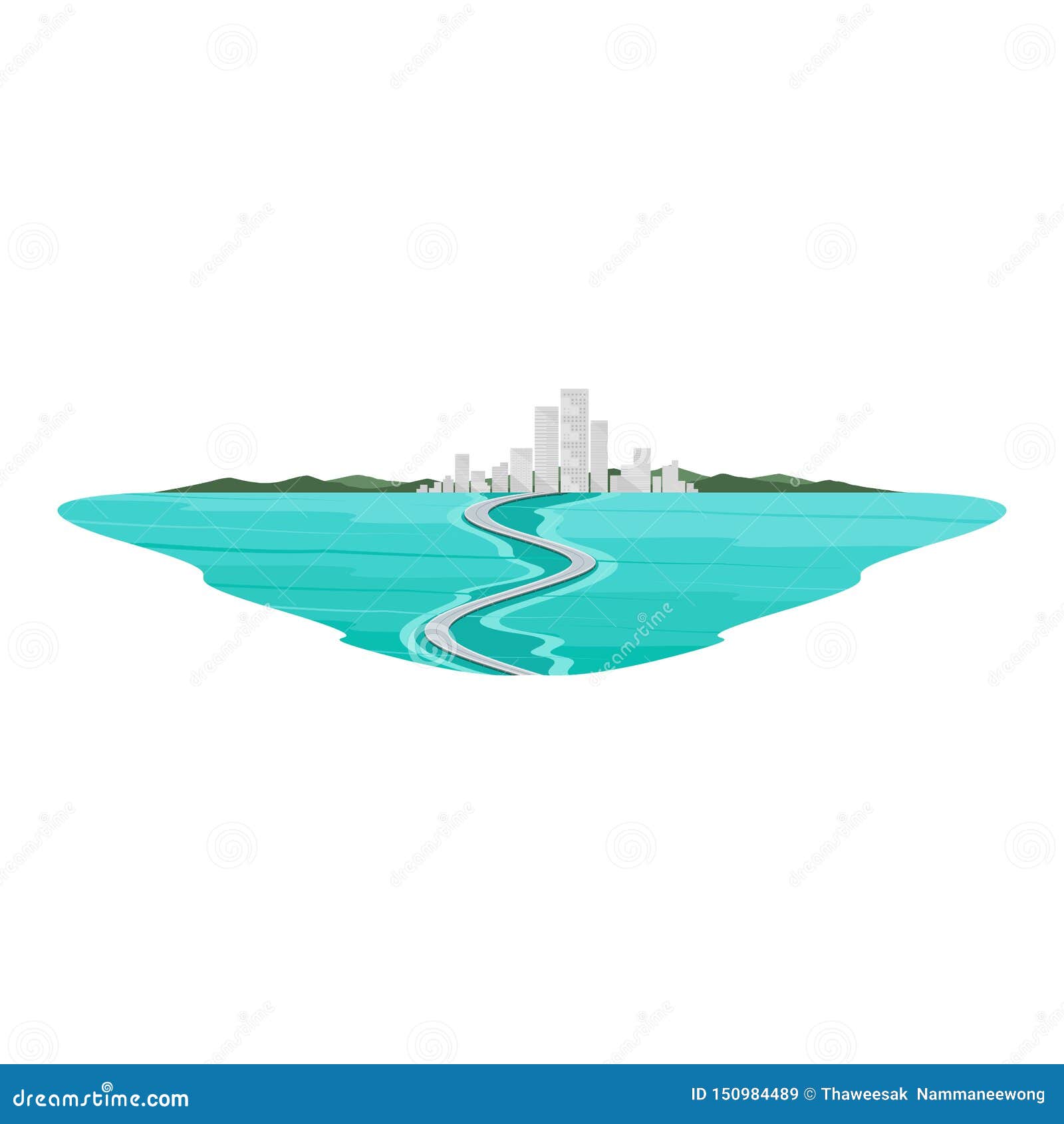 Bridge Across the Sea Island Landscape Stock Vector - Illustration of ...
