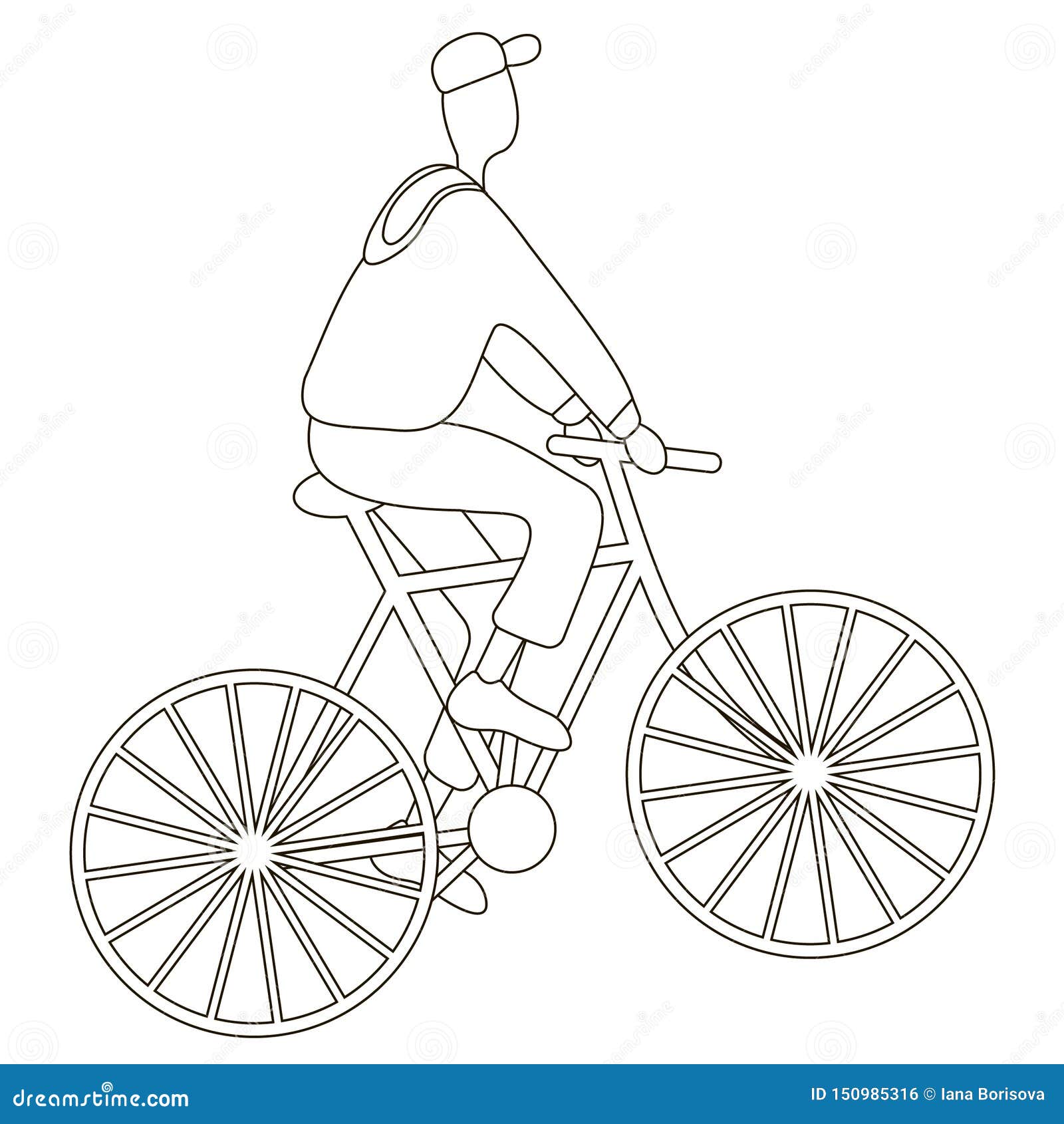 Black and White Cyclist. Flat Man on a Bicycle. Coloring Page Stock ...
