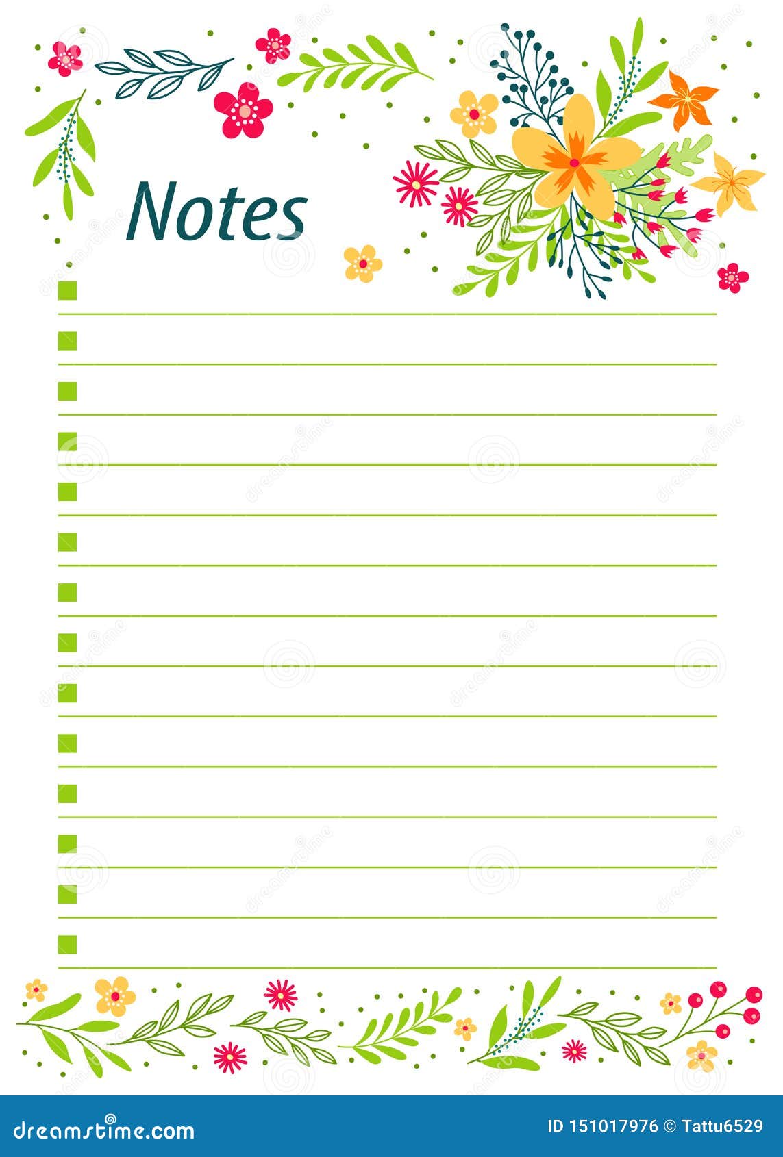 Cute Notes with Flowers Vector Illustrations Stock Illustration ...