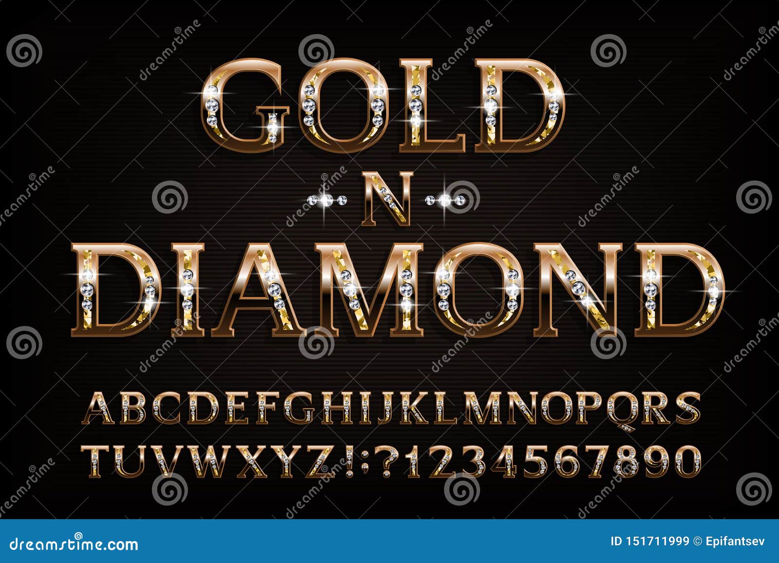 Gold N Diamond Alphabet Font. Serif Golden Letters and Numbers with ...