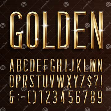 Gold Alphabet Narrow Font. 3d Beveled Gold Effect Letters, Numbers and ...