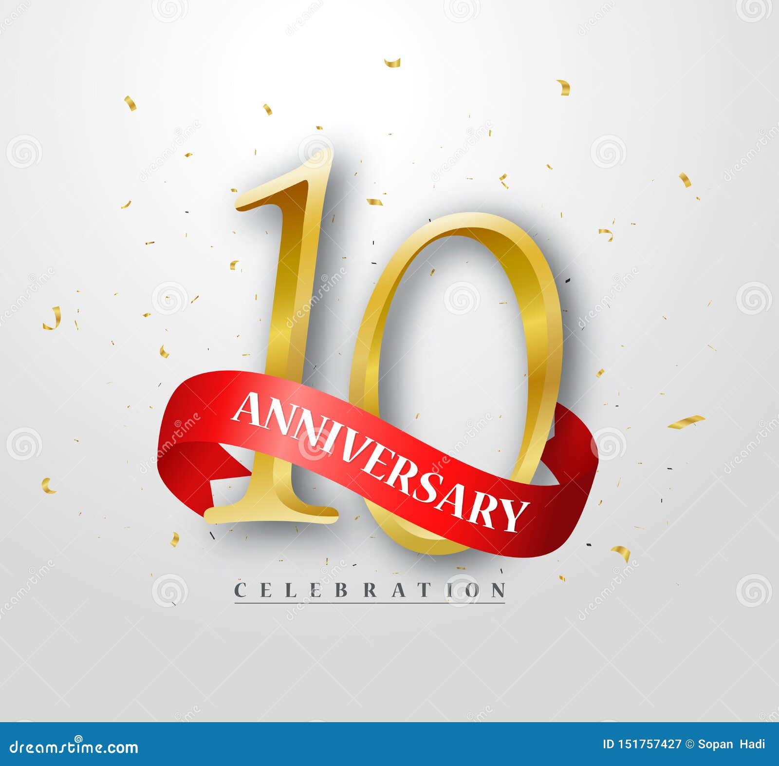 10 Years Happy Anniversary Banner Celebration with Gold Confetti Stock ...