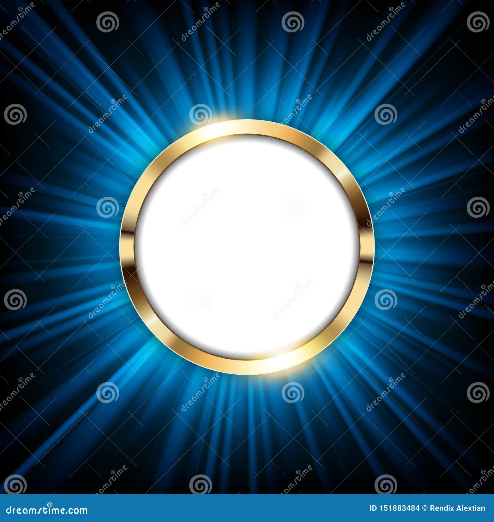 Metallic Gold Ring with Text Space and Blue Light Illuminated Stock ...
