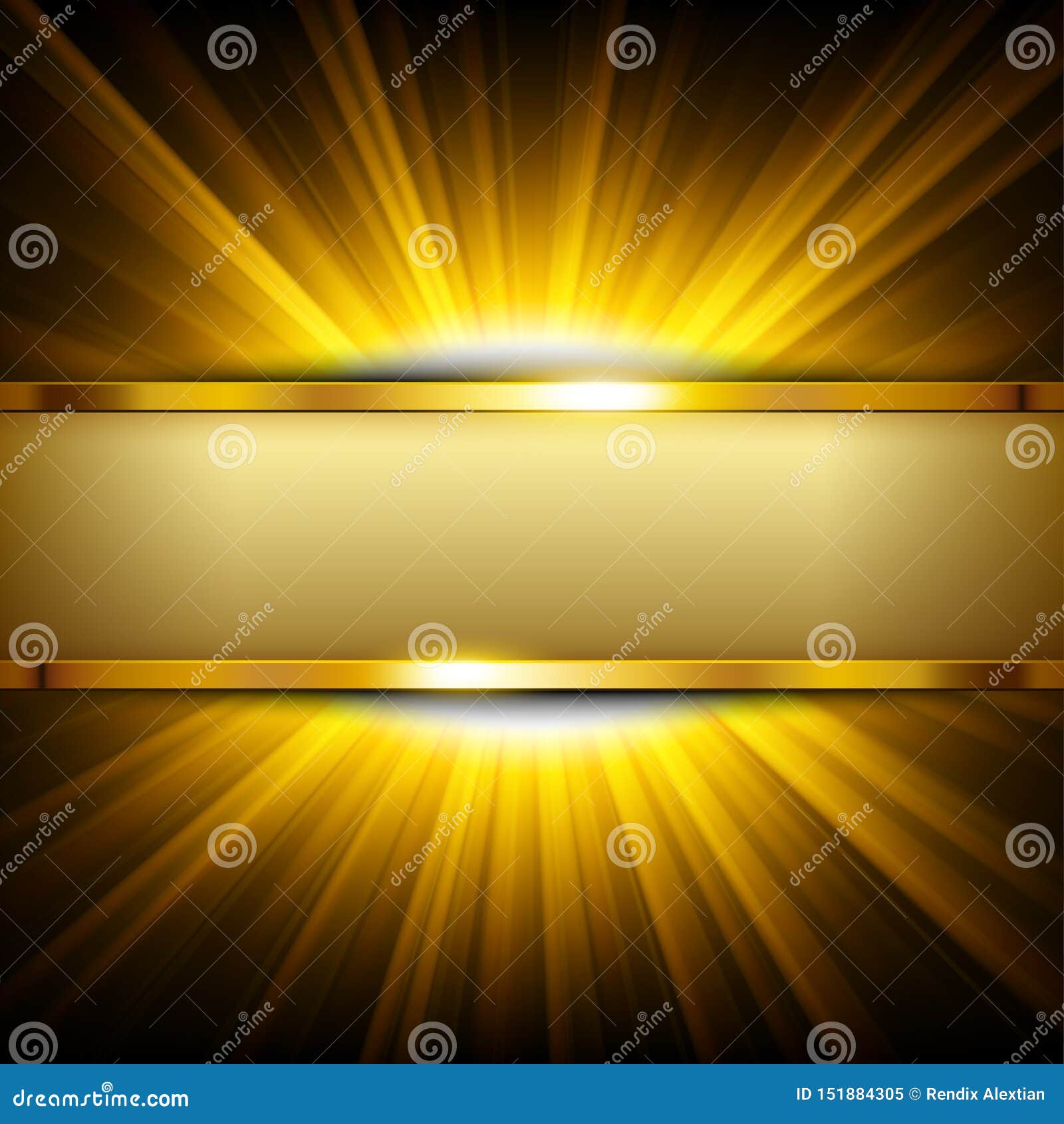 Metallic Gold Banner with Text Space on Yellow Light Illuminated Stock ...
