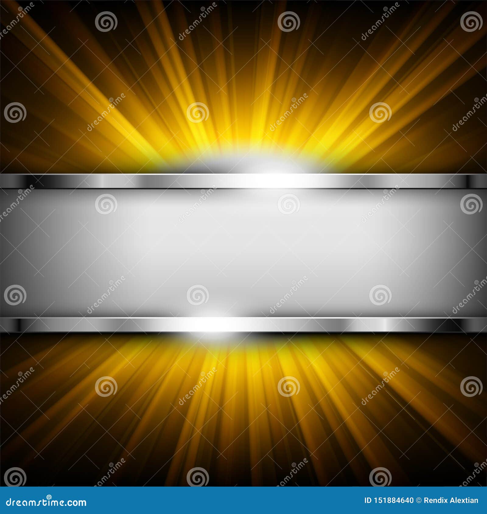 Metallic Chrome Banner with Text Space on Gold Light Illuminated Stock ...