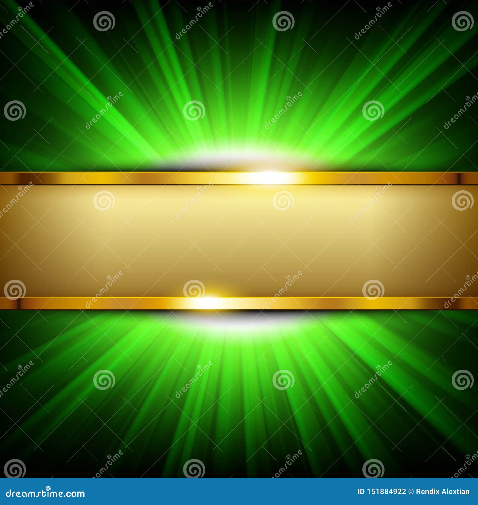Metallic Gold Banner with Text Space on Green Light Illuminated Stock ...