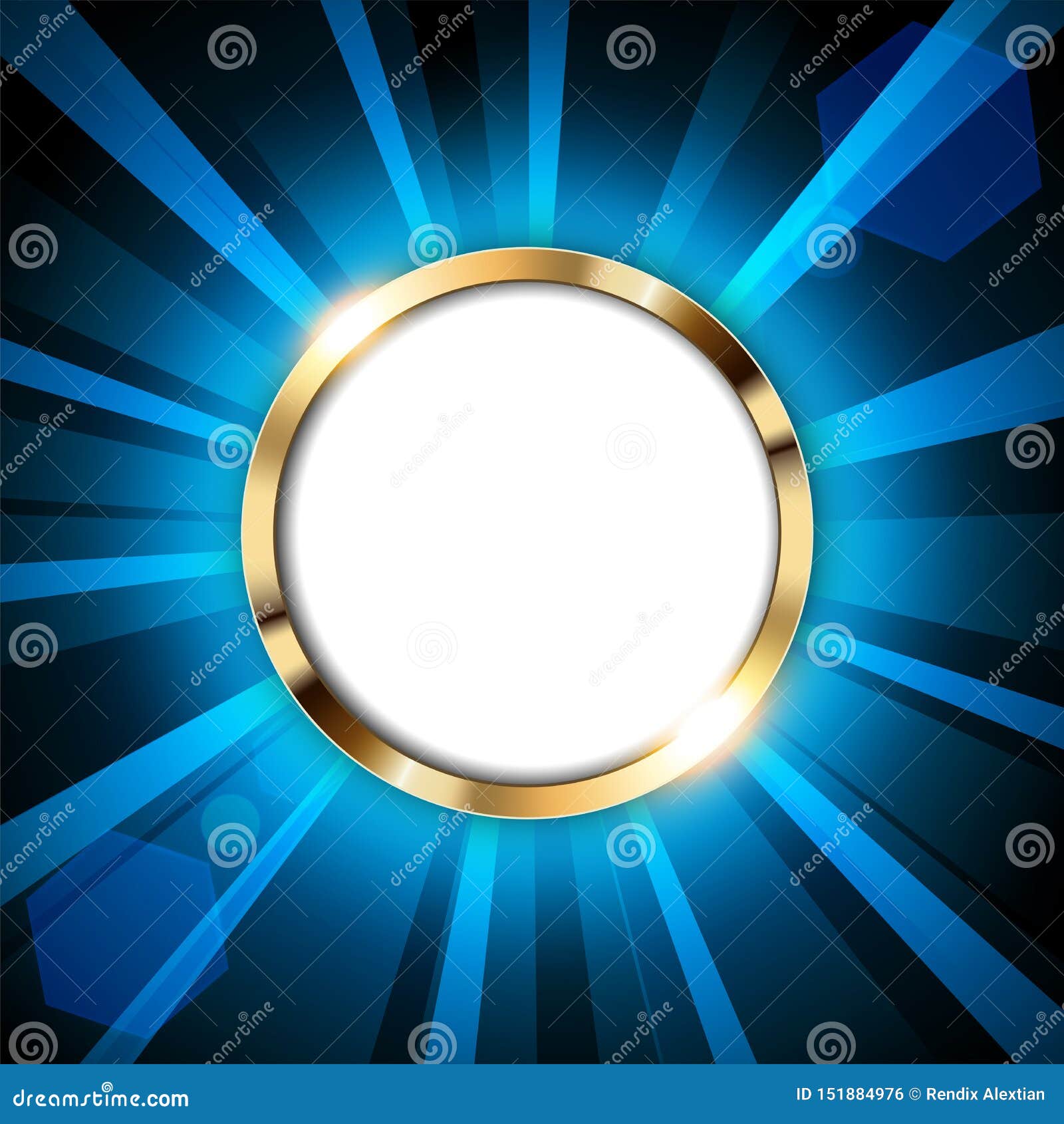 Metallic Gold Ring with Text Space and Blue Light Illuminated Stock ...