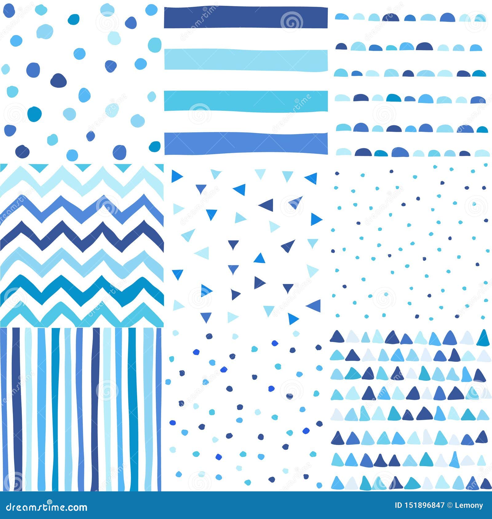 Seamless Pattern in Doodle Style. Hand Drawn Baby Boy Blue Color ...