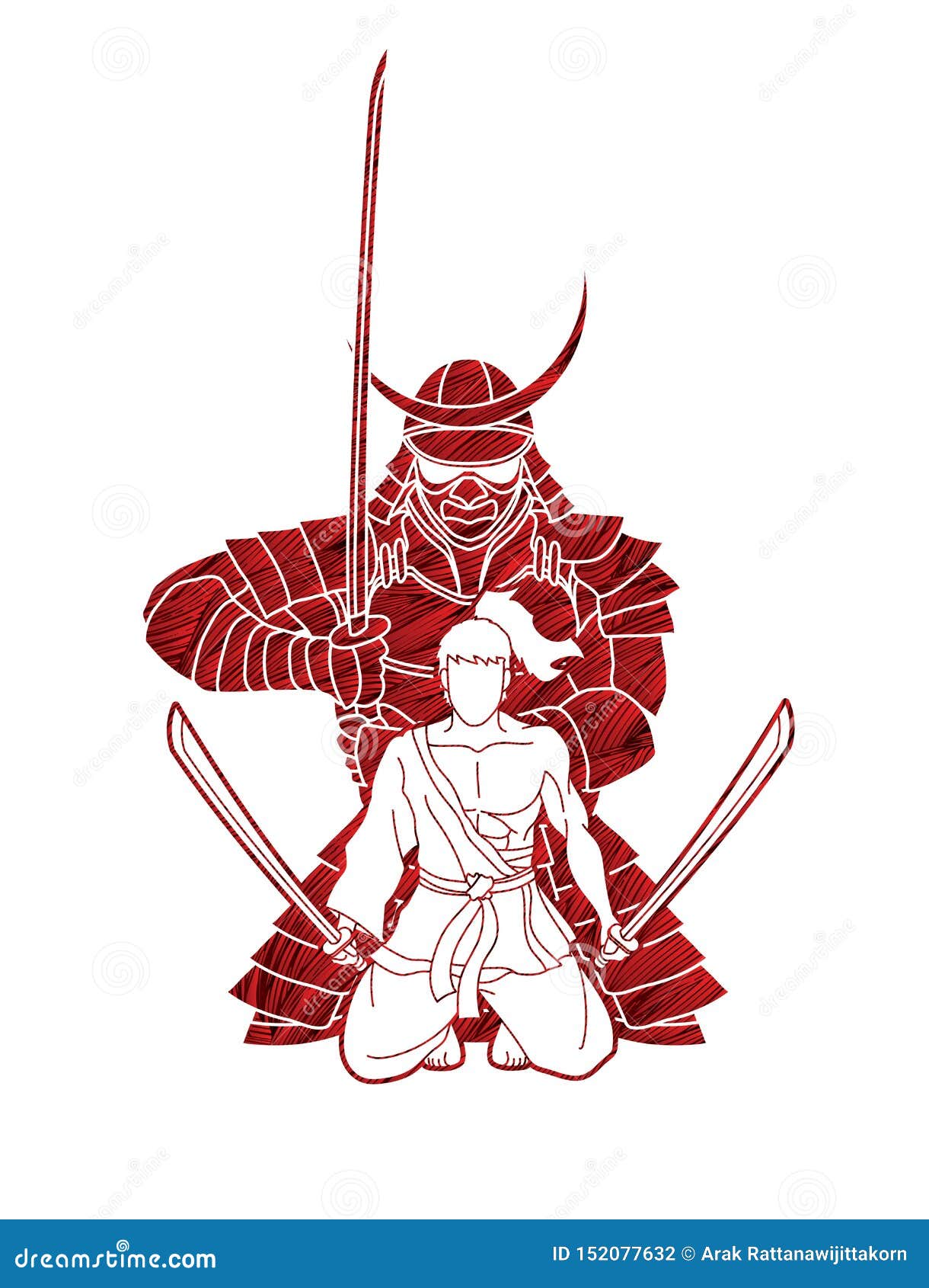 Samurai Warriors with Swords Action Cartoon Graphic Stock Vector ...