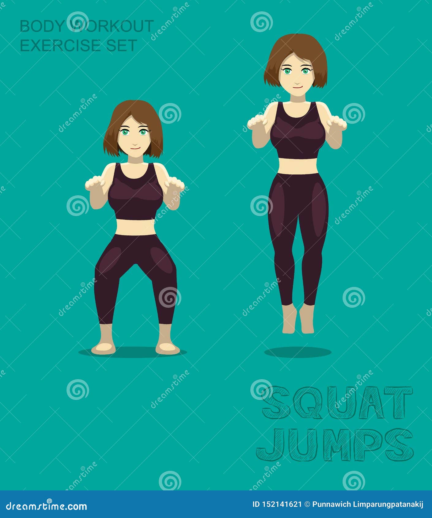 Squat Jumps With Resistance Band Girl Workout Exercise Colorful Concept ...