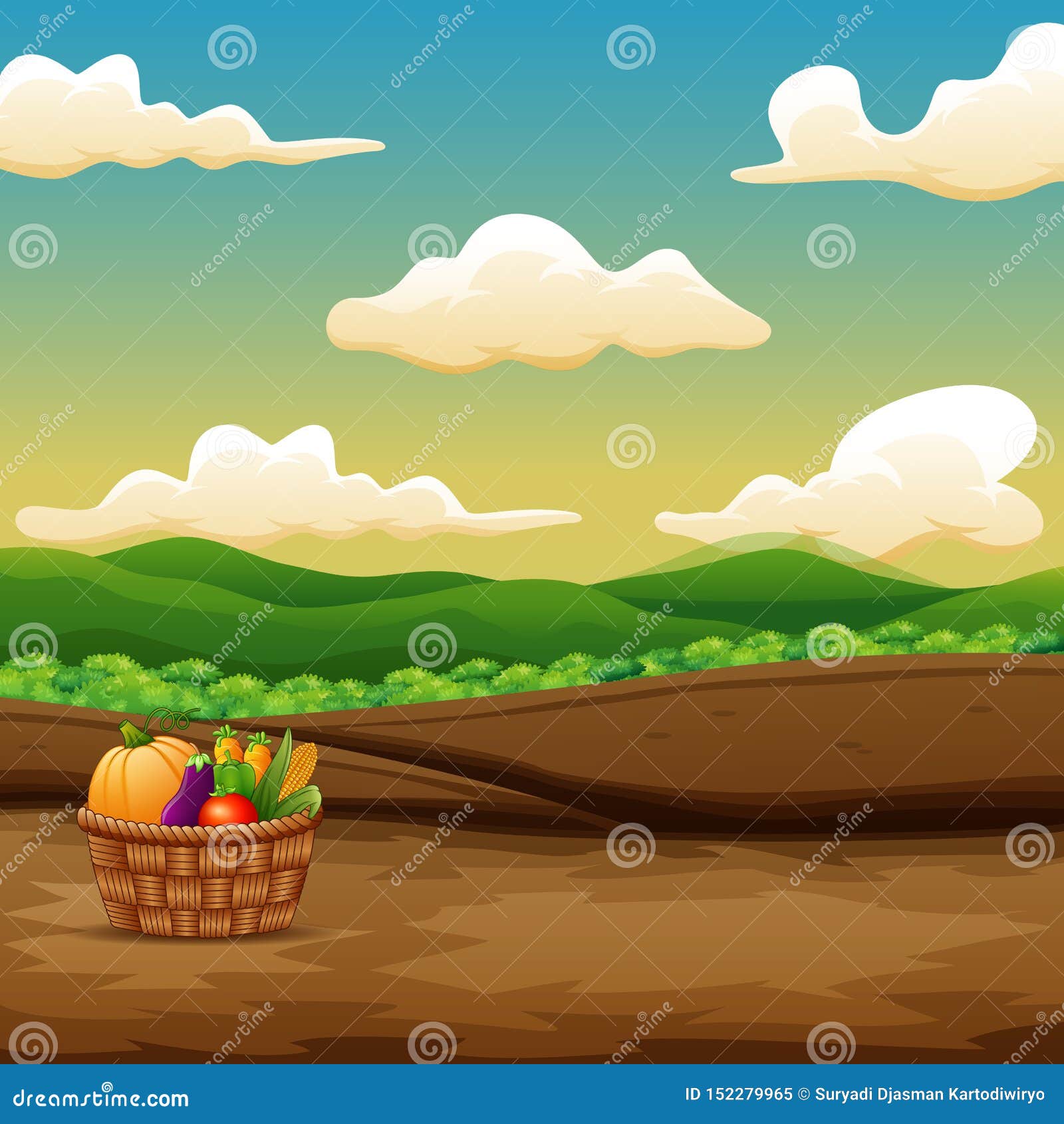 Wooden Basket with Freshly Harvested Fruits and Vegetables on ...