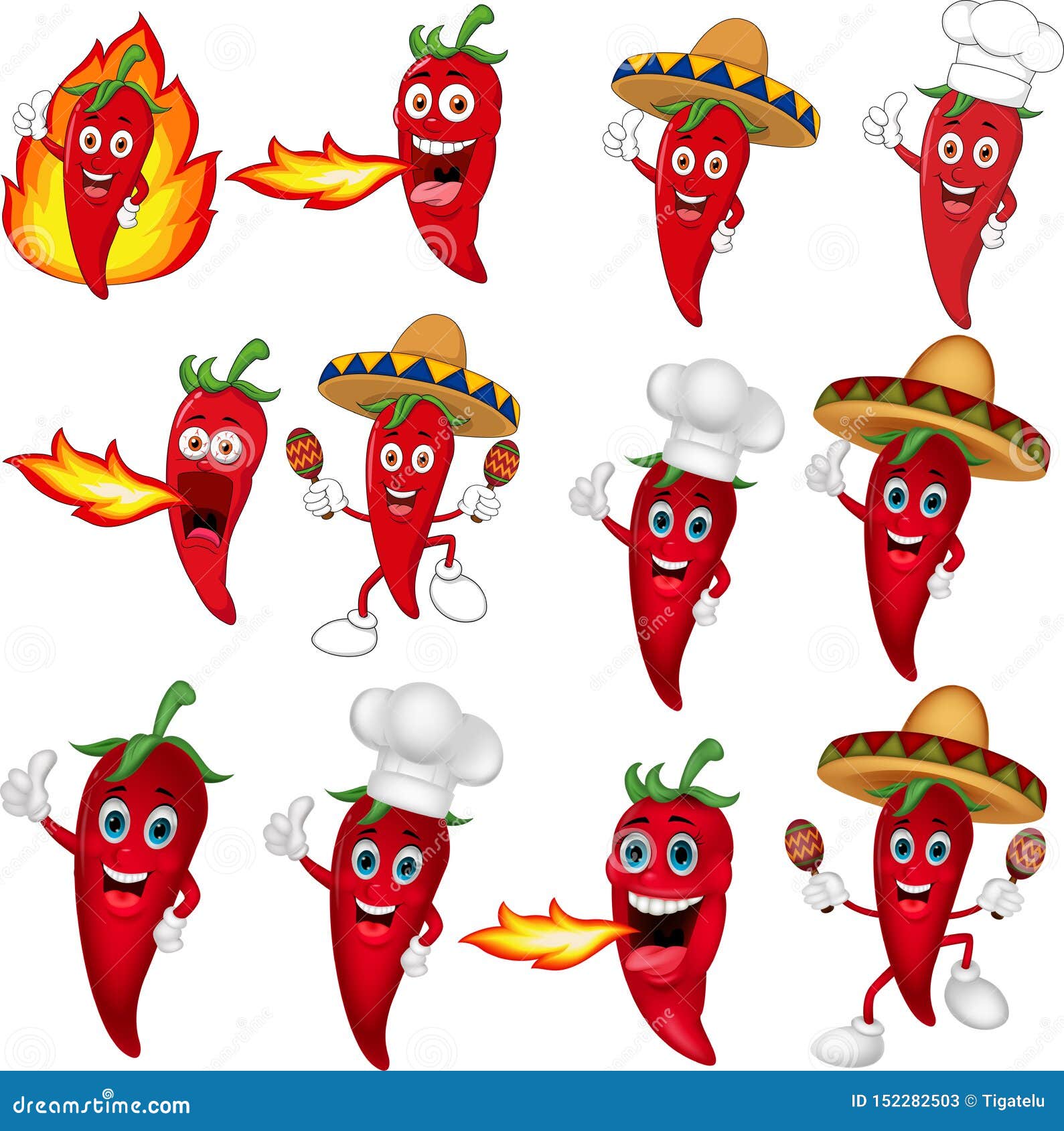 Set of Red Chili Peppers Cartoon Stock Vector - Illustration of chef ...