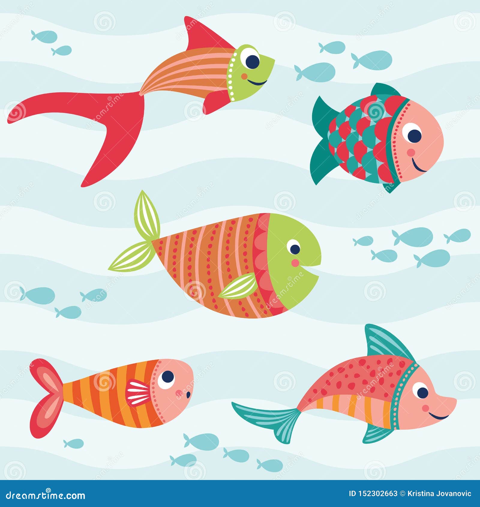 Colorful Cartoon Tropical Group of Fish Vector Illustration Stock ...