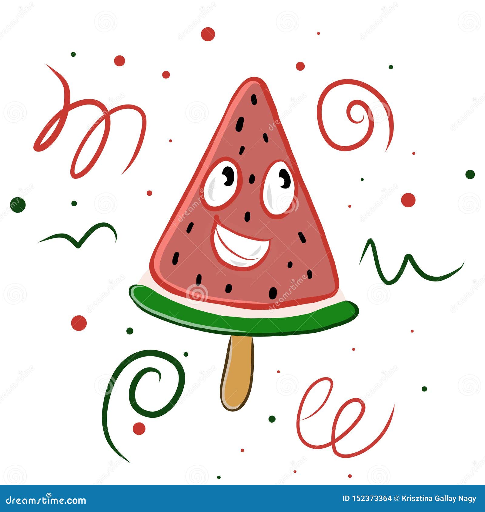 Funny Summer Smiling Happy Watermelon Popsicle Ice Cream Vector ...