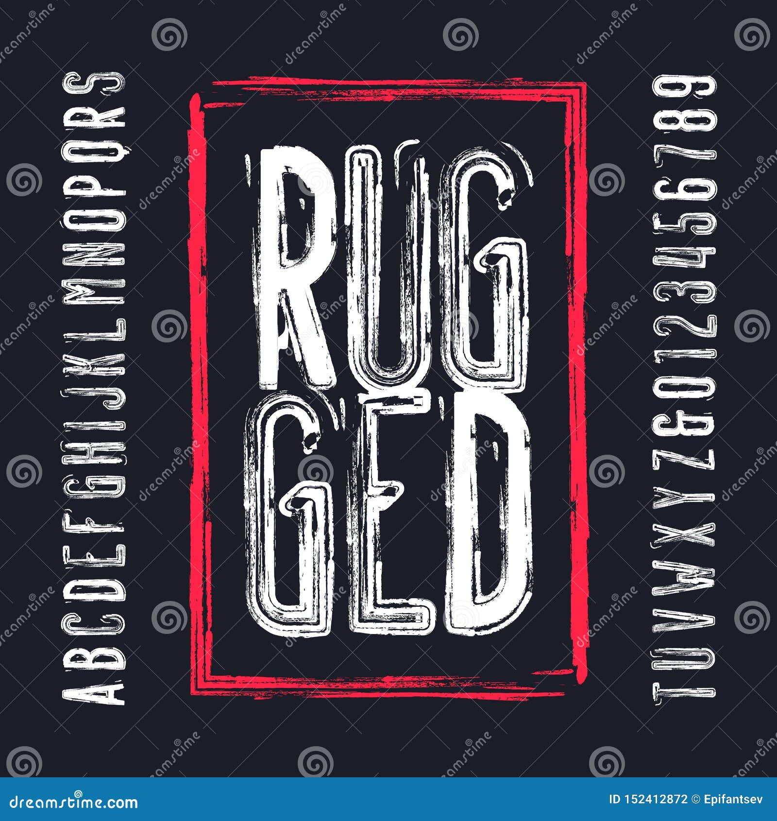 Rugged Alphabet Font. Damaged Grunge Letters and Numbers Stock Vector ...