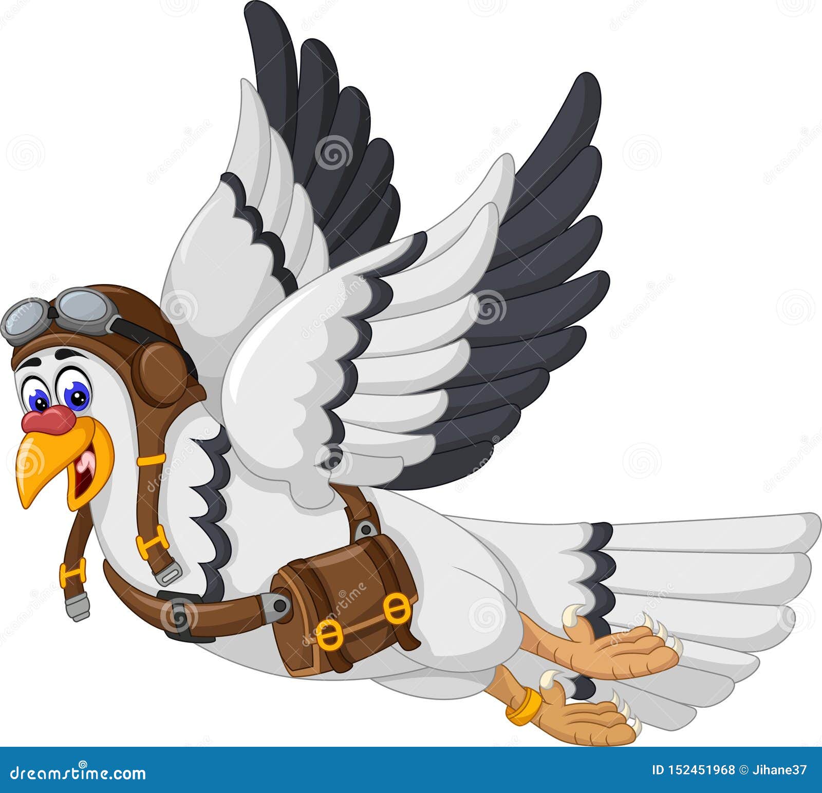 Dove In Cartoon Style. The Blue Bird Flaps Its Wings. Pigeon Is A ...