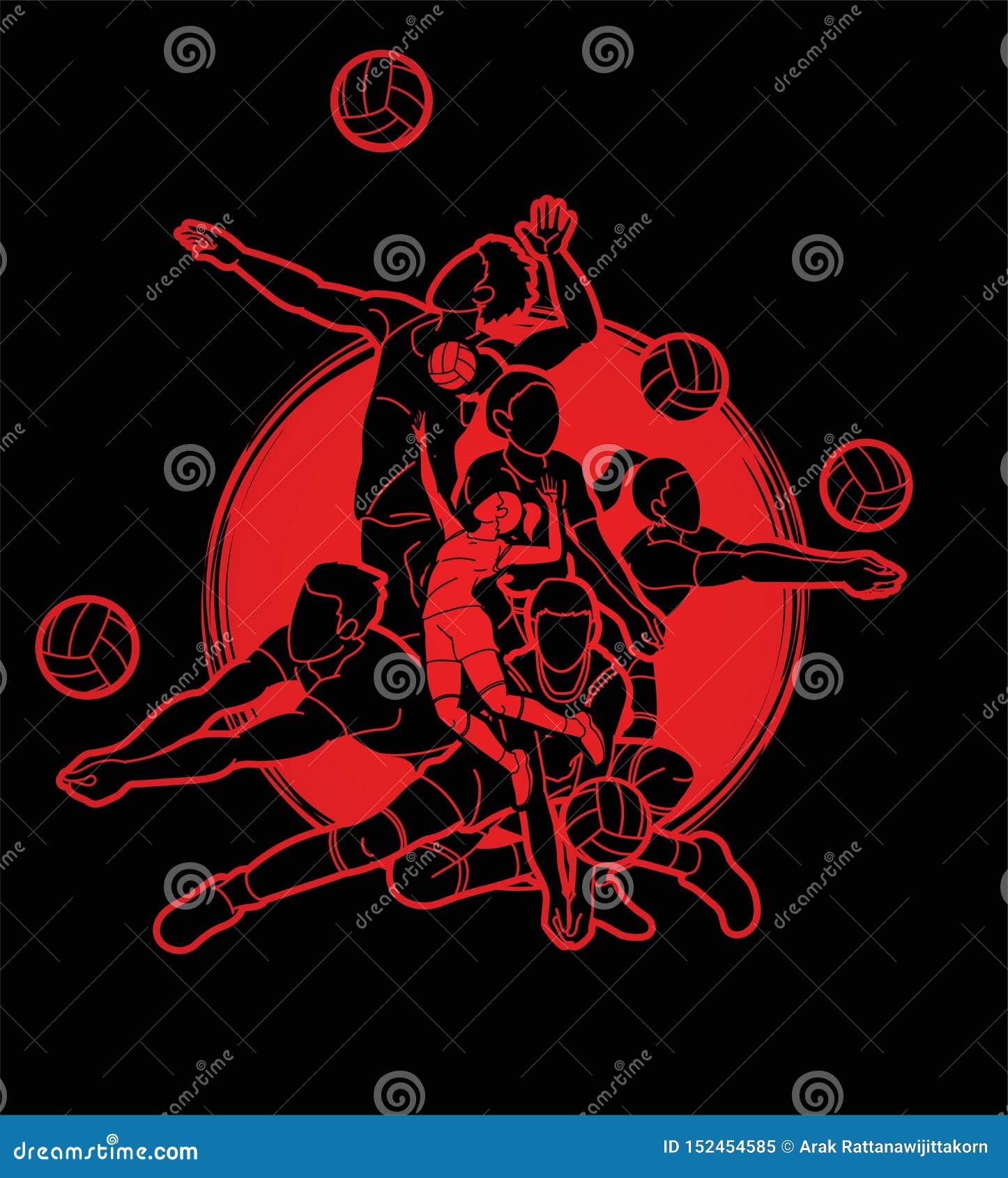 Group of Volleyball Players Action Cartoon Graphic Stock Vector ...
