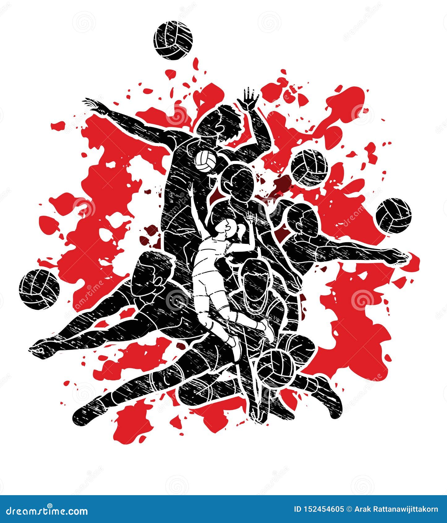 Group of Volleyball Players Action Cartoon Graphic Stock Vector ...